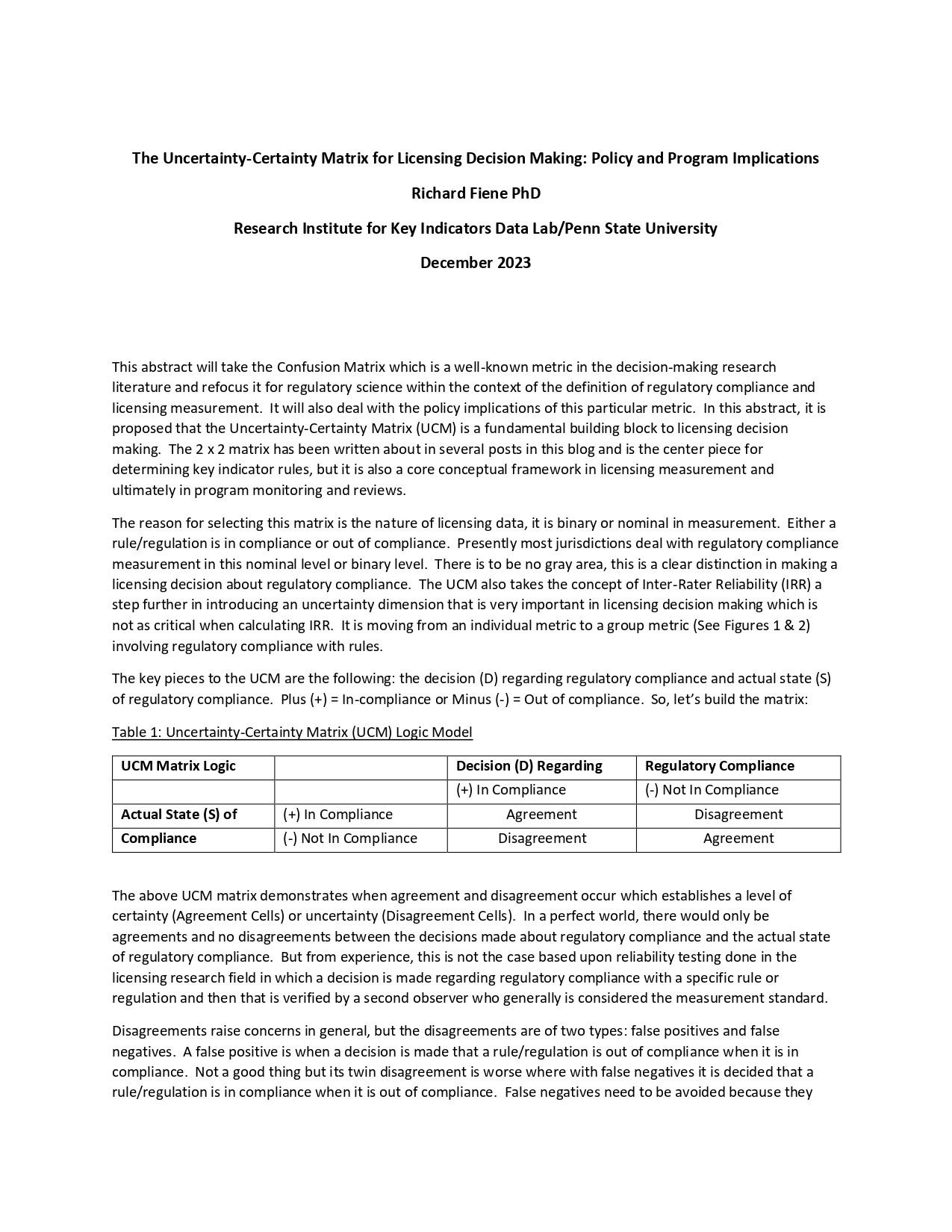 The Uncertainty-Certainty Matrix for Licensing Decision Making – RIKI ...